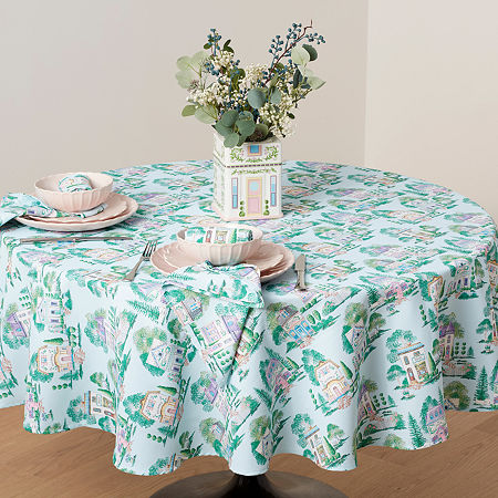 Lenox Spice Village Cottage Design Round Tablecloth  70 - Blue