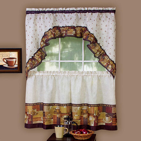 Achim Coffee Printed Tier Swag Window Curtain Sets
