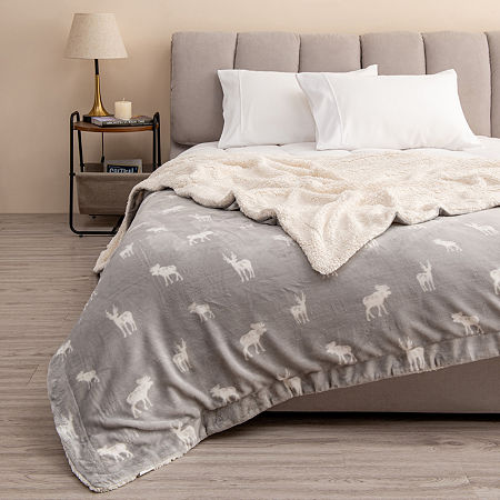 Linery Velvet Plush Fleece Reversible Sherpa Blanket  One Size  Gray