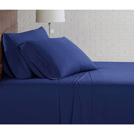 Brooklyn Loom Solid Cotton Percale 4-Pc. Sheet Set  King - Navy