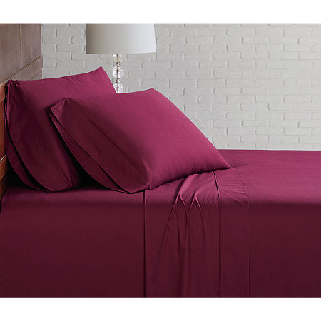 Brooklyn Loom Solid Cotton Percale 4-Pc. Sheet Set  King - Burgundy
