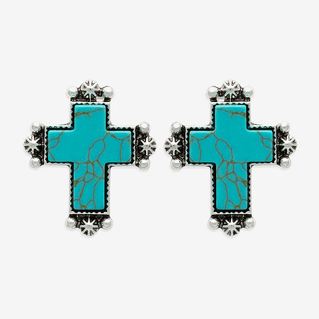 Click here for Bijoux Bar Silver Tone Blue Glass 26.6mm Cross Stu... prices