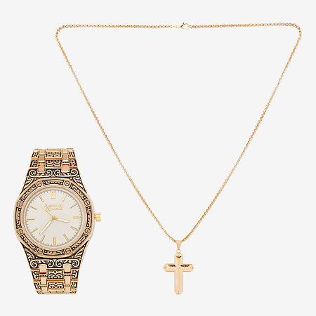 American Exchange Mens Quartz Gold-Tone Alloy Watch 41.5mm Gift Set - Gold