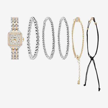 American Exchange Womens Shiny Silver or Gold Metal Alloy Band Analog Watch 26mm Gift Set - Two Tone