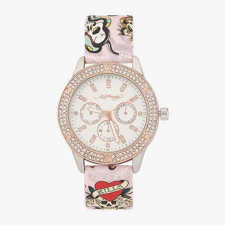 Ed Hardy Womens Quartz Matte Pink Silicone Strap Analog Watch 38mm - Matte Pink