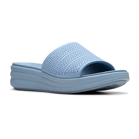 Clarks Cloudsteppers Womens Drift Twist Slip-On Flat Sandals - Light Blue