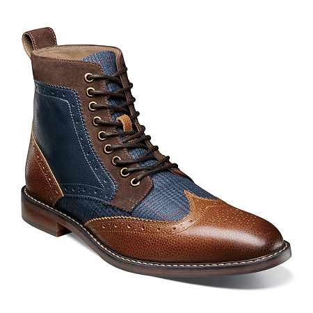 Stacy Adams Mens Finnegan Wingtip Lace Up Boots - Navy/cognac