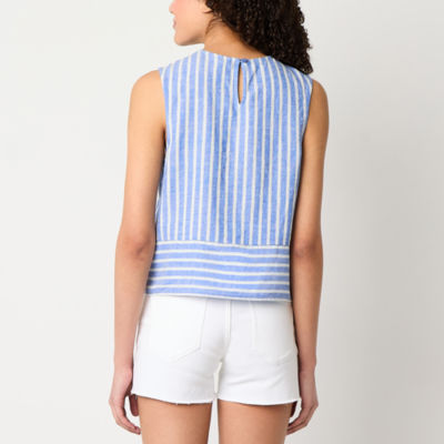 a.n.a Linen Blend Womens Crew Neck Sleeveless Shell, Color: Pen Stripe ...