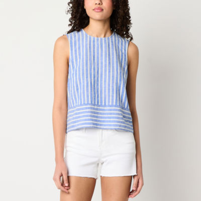 a.n.a Linen Blend Womens Crew Neck Sleeveless Shell, Color: Pen Stripe ...