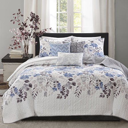 Madison Park Luna 6-Pc. Quilt Set  Full/Queen - Blue