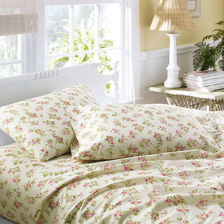 Laura Ashley Cotton Flannel 4-Piece Sheet Set  Queen - Aubrey Pink
