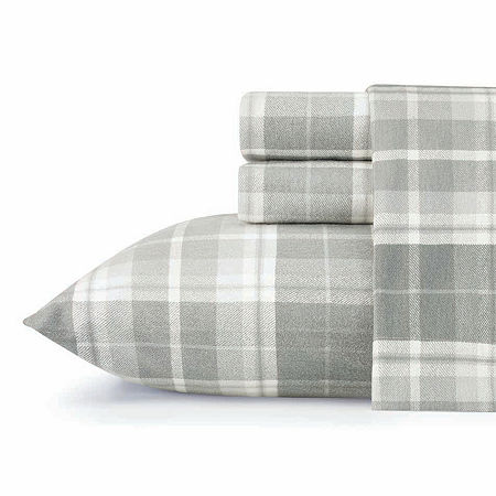 Laura Ashley Cotton Flannel 4-Piece Sheet Set  King - Medium Grey