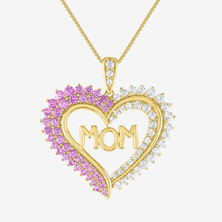 Click here for Mom Womens Lab Created Pink Sapphire 14K Gold Over... prices