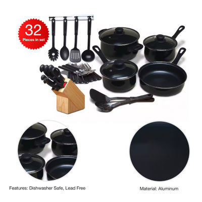 Moda Fina Chef's Du Jour 32-pc. Kitchen Combo Set, Color: Black - JCPenney