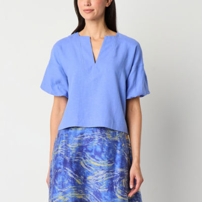 Worthington Womens Split Crew Neck Short Sleeve Blouse - JCPenney