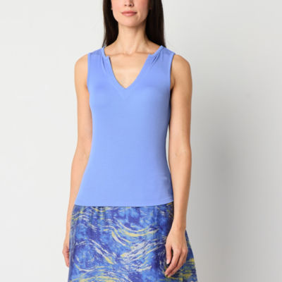 Worthington Womens Split Crew Neck Sleeveless Tank Top - JCPenney