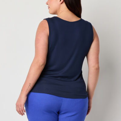 Worthington Womens Split Crew Neck Sleeveless Plus Tank Top - JCPenney