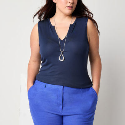 Worthington Womens Plus Split Crew Neck Sleeveless Tank Top - JCPenney