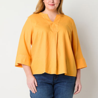 Liz Claiborne Plus Womens Split Crew Neck 3/4 Sleeve Blouse - JCPenney