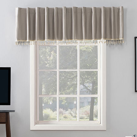 Evelina Faux Dupioni Silk Beaded Tassels Thermal Extreme 100 Blackout Back Tab Curtain Valance - Stone