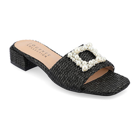 Journee Collection Womens Justina Ornamented Raffia Slide Sandals - Black