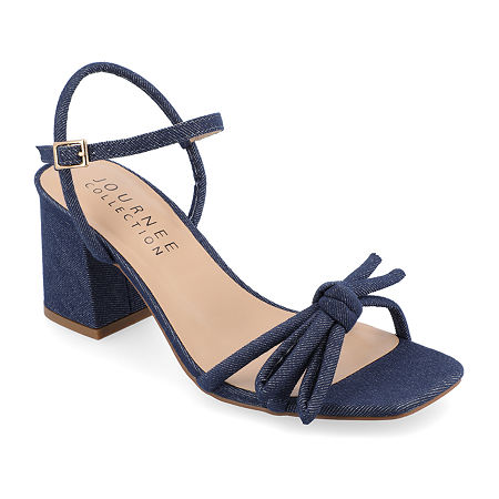 Journee Collection Womens Meryl Bow Block Heel Dress Sandals - Dark Denim