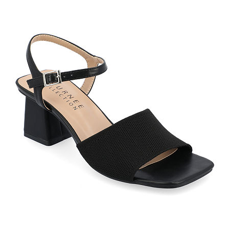 Journee Collection Womens Evylinn Knit Block Heel Dress Sandals - Black