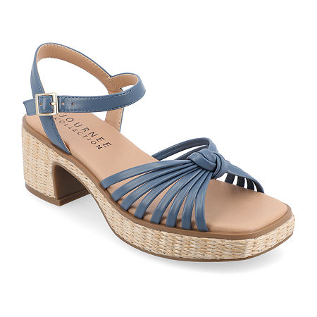 Journee Collection Womens Hally Platform Block Heel Sandals - Blue