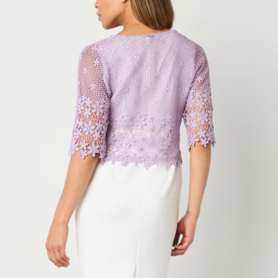 Rabbit Rabbit Rabbit Design Womens V Neck Short Sleeve Bordered Shrug