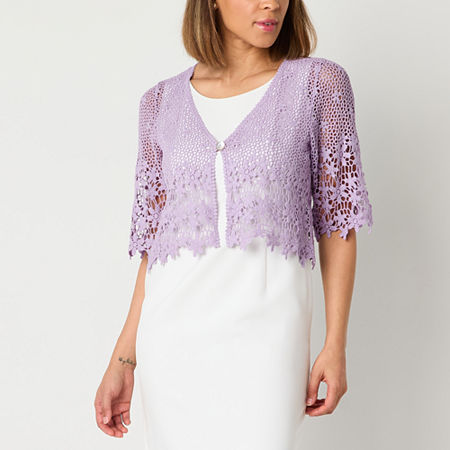 Rabbit Rabbit Rabbit Design Womens V Neck Short Sleeve Bordered Shrug  X-large  Purple