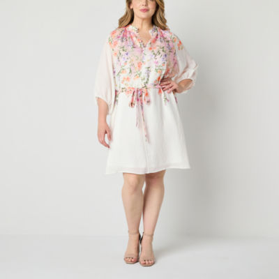 52seven Womens 3/4 Sleeve Floral Midi Fit + Flare Dress Plus, Color ...