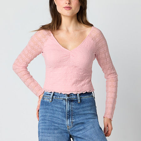 Arizona Womens Juniors Long Sleeve Blouse  Small  Pink