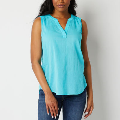 Liz Claiborne Womens Split Crew Neck Sleeveless Blouse - JCPenney