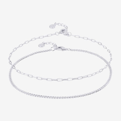 Silver Reflections Womens 10 Inch Solid Paperclip Ankle Bracelet - JCPenney