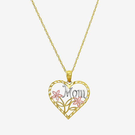 Click here for Mom Womens 10K Tri-Color Gold Heart 18 Inch Pendan... prices