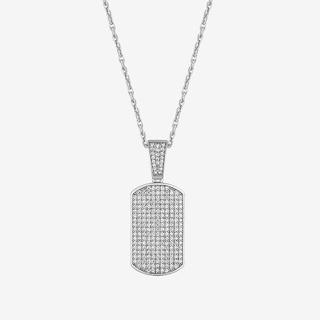 Click here for Mens White Cubic Zirconia Sterling Silver Dog Tag... prices