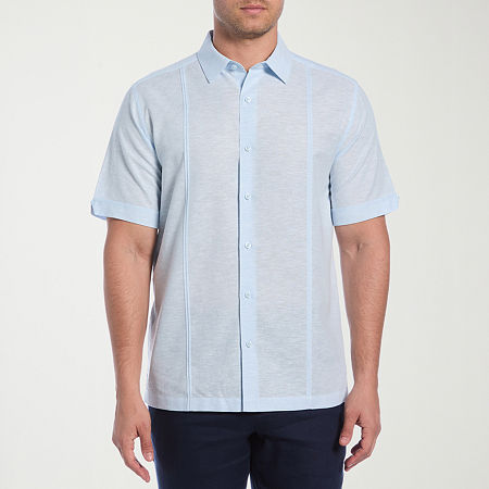 Cubavera Mens Classic-Fit Linen Blend Short Sleeve Button-Front Shirt - Dream Blue