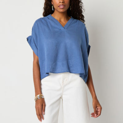 a.n.a Womens Split Crew Neck Short Sleeve Blouse - JCPenney