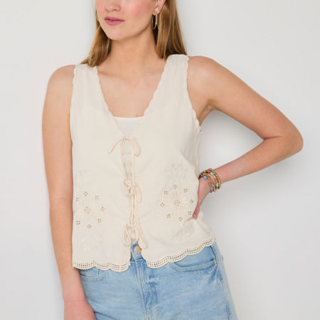 Click here for a.n.a Tie Front Womens V Neck Sleeveless Embroider... prices