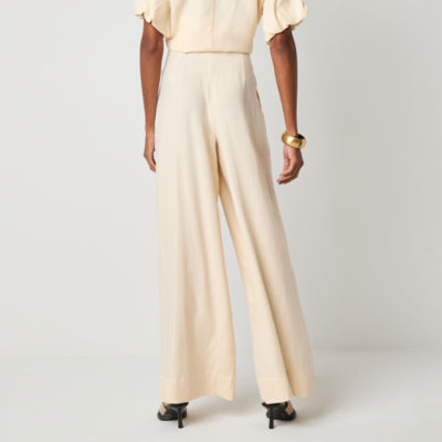 Worthington Womens Wide Leg High Rise Trouser, Color: Ecru - JCPenney