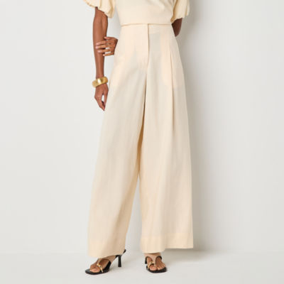 Worthington Womens Wide Leg High Rise Trouser, Color: Ecru - JCPenney