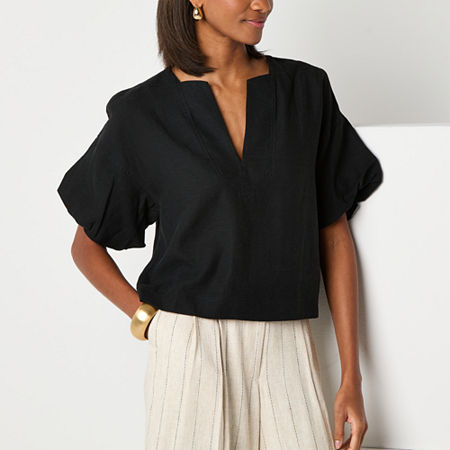 Click here for Worthington Womens Split Crew Neck Short Sleeve Bl... prices