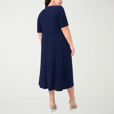 MSK Womens Short Sleeve Midi Fit + Flare Dress Plus, Color: Classic ...