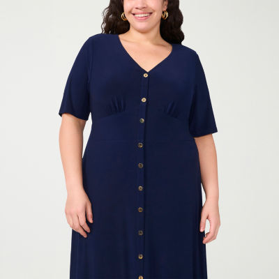 MSK Womens Short Sleeve Midi Fit + Flare Dress Plus, Color: Classic ...