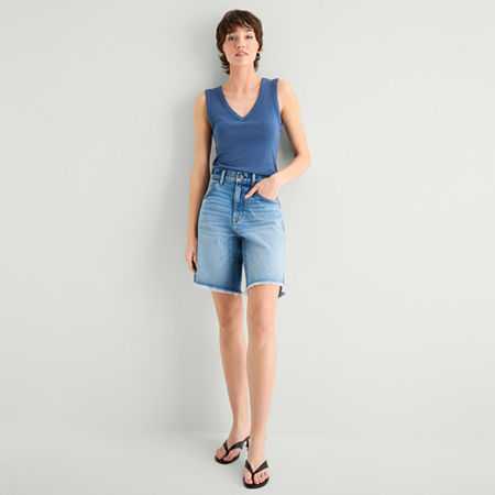 a.n.a Womens 9 Mid Rise Tall Bermuda Short  8 Tall  Blue