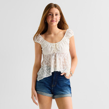 Click here for Arizona Womens Juniors Short Sleeve Peasant Top  X... prices