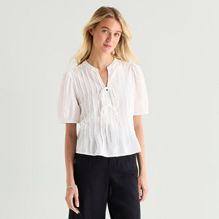 Click here for a.n.a Womens Y Neck Short Sleeve Blouse  Petite Xx... prices