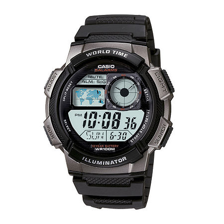 Casio Mens Digital Black Resin Strap Watch 43.7mm - Black