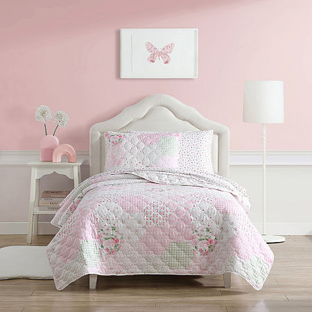 Laura Ashley Kids Ellyn Reversible 3 Piece Quilt Set  Full - Pink