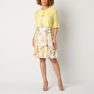 Perceptions Petite Floral Lace Jacket Dress, Color: Yellow Ivory - JCPenney